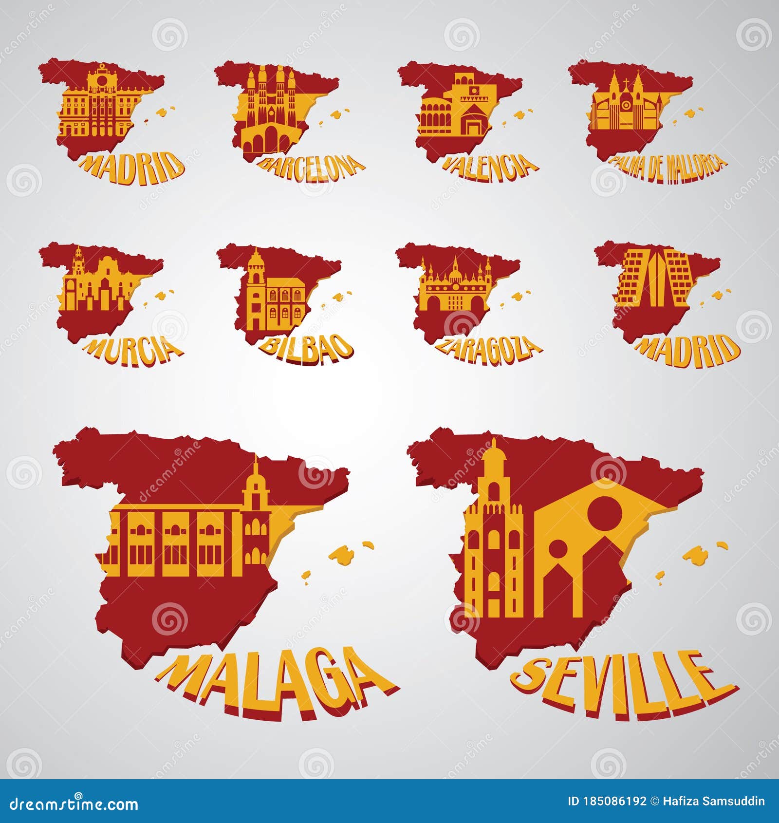Set Of Spain Map With Landmarks. Vector Illustration Decorative Design ...