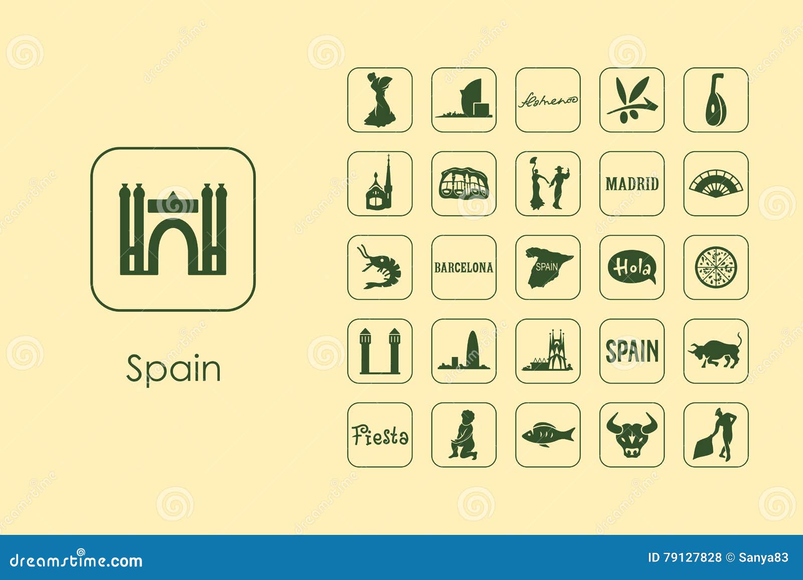 Set of Spain simple icons stock vector. Illustration of design - 79127828