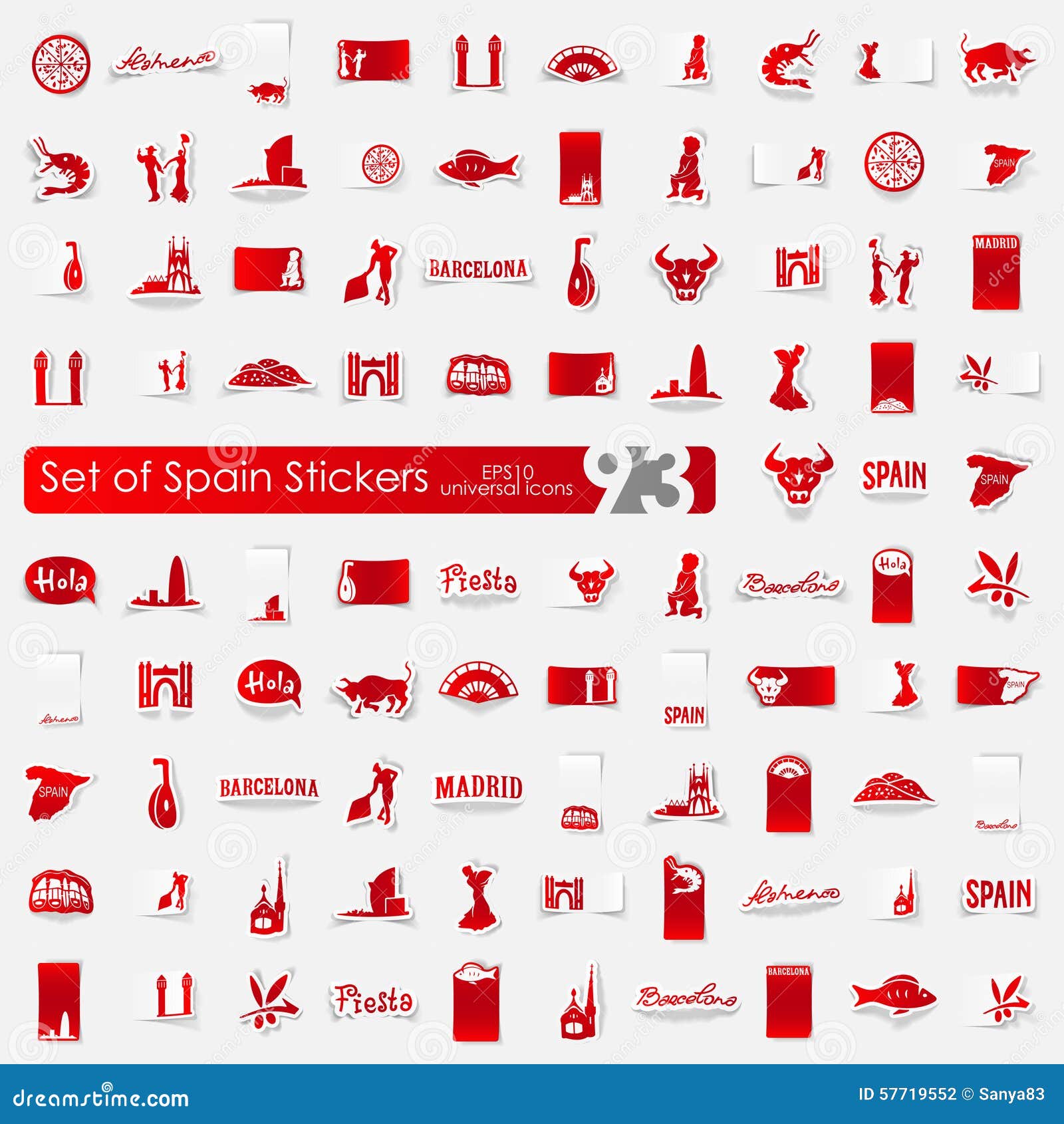 Set of Spain stickers stock vector. Illustration of mountains - 57719552