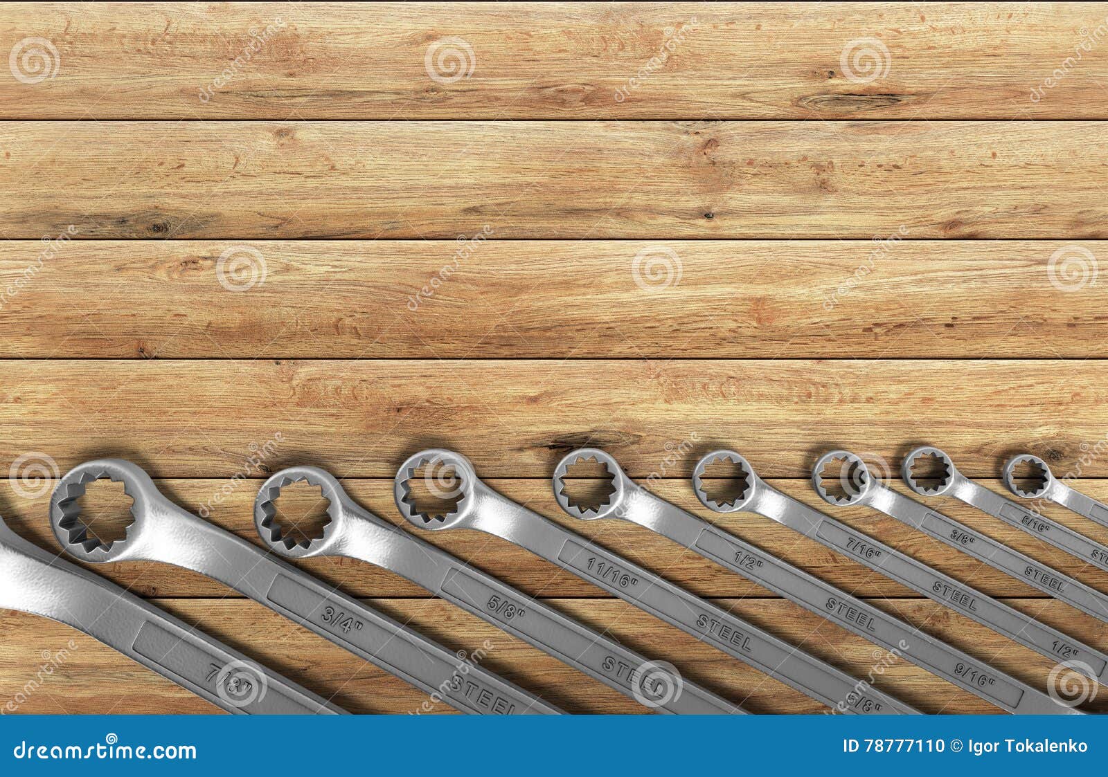 Set of Spanners As Background 3d Render on Wood Stock Illustration ...