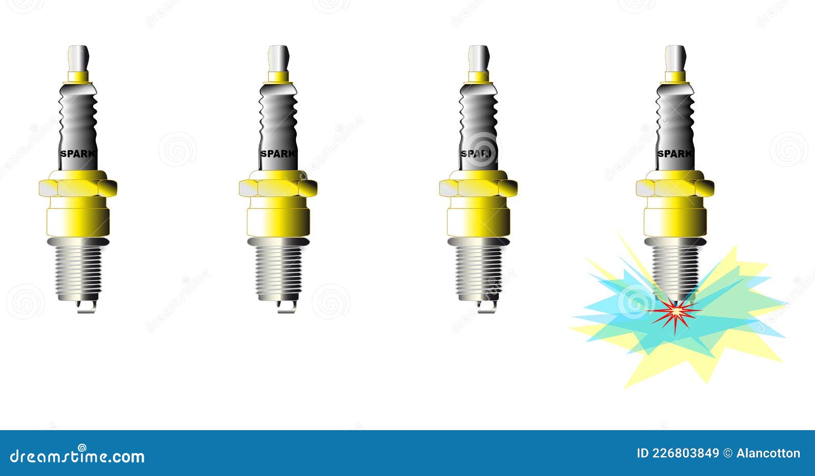 Set of 4 Spark Plugs stock vector. Illustration of sparking - 226803849