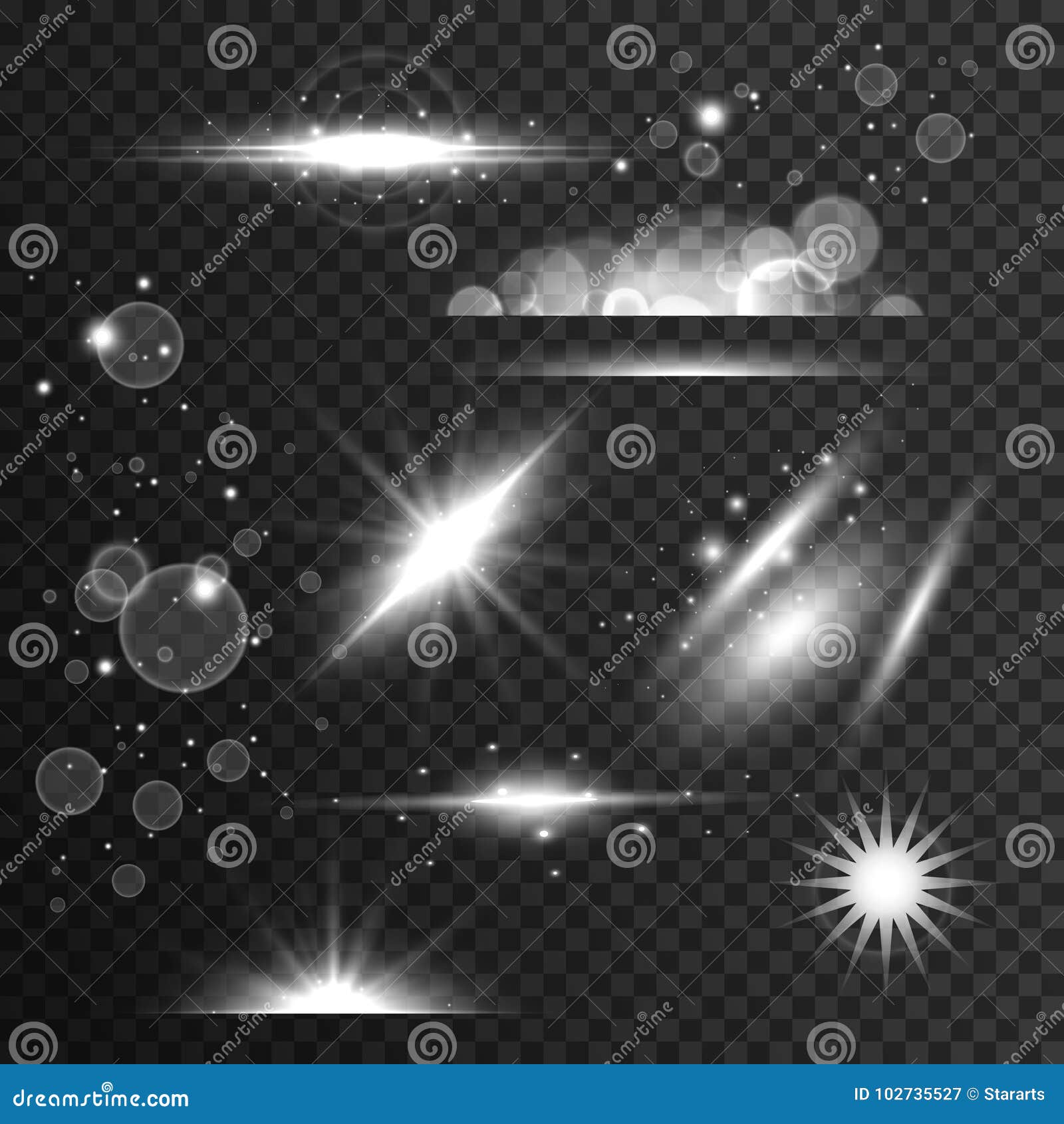 Set of Sparkles, Light Effect and Lens Flare in Transparent Style Stock ...