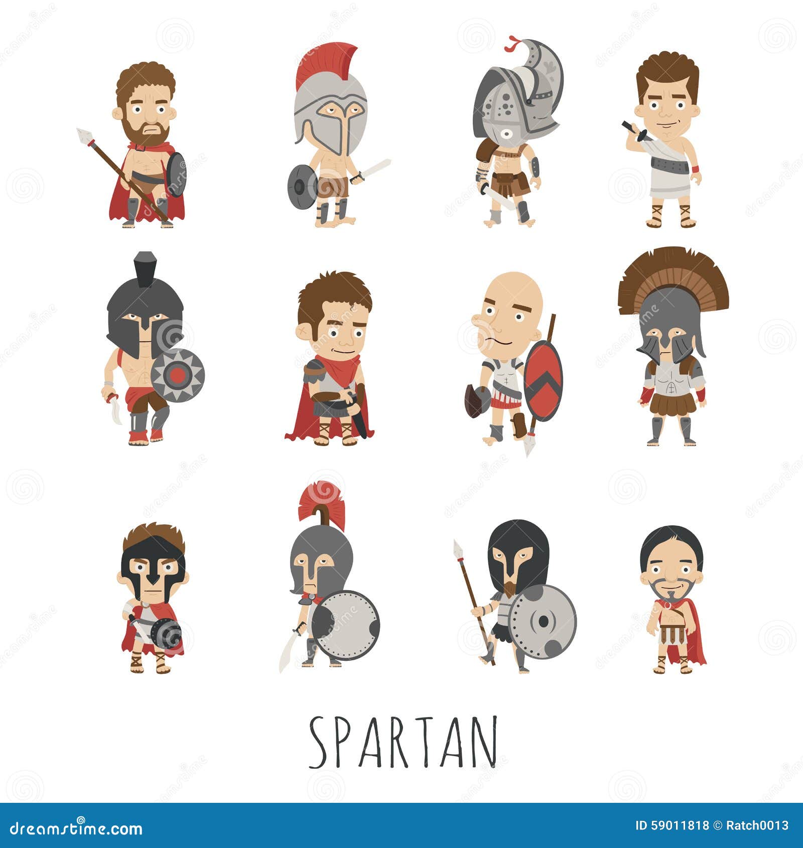 Set of Spartan Soldier Costume Characters Stock Vector - Illustration ...