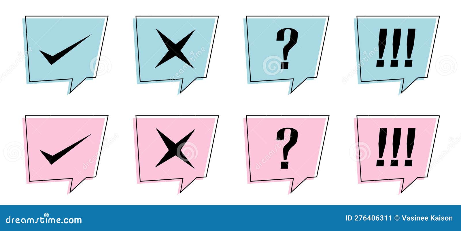Set of Speak Bubble, Correct, Incorrect, Question Mark, and Exclamation ...