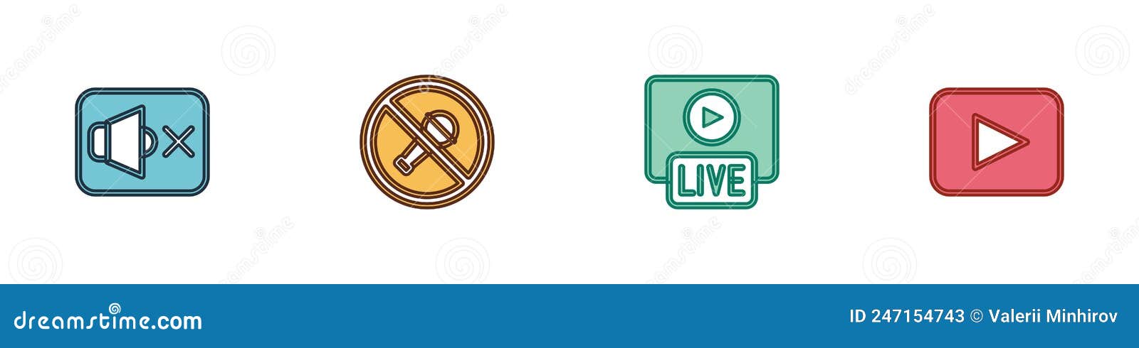 Set Speaker Mute, Mute Microphone, Live Stream and Play Button Icon ...