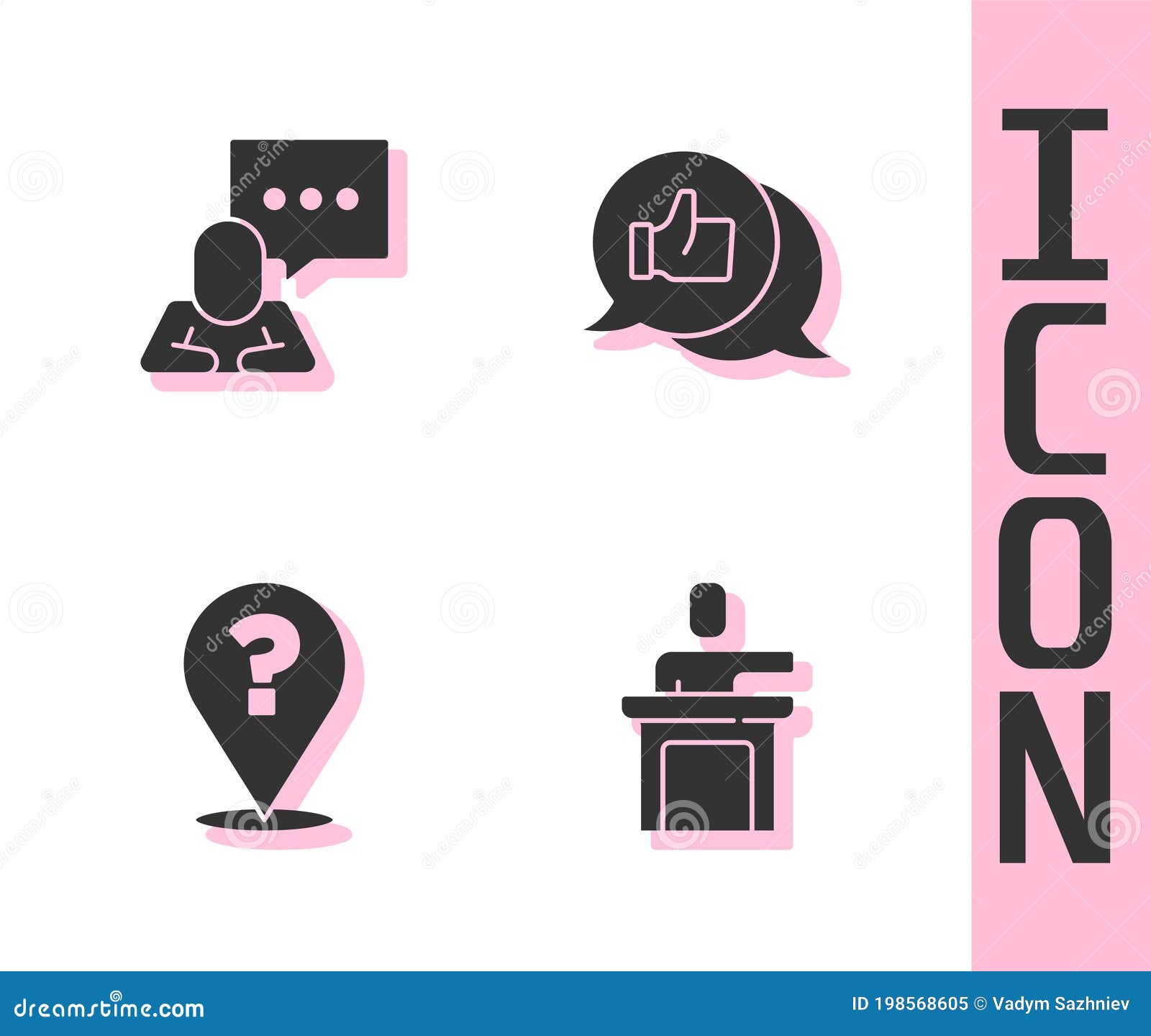 Set Speaker, Speech Bubble Chat, Question Mark and Hand Like Icon ...