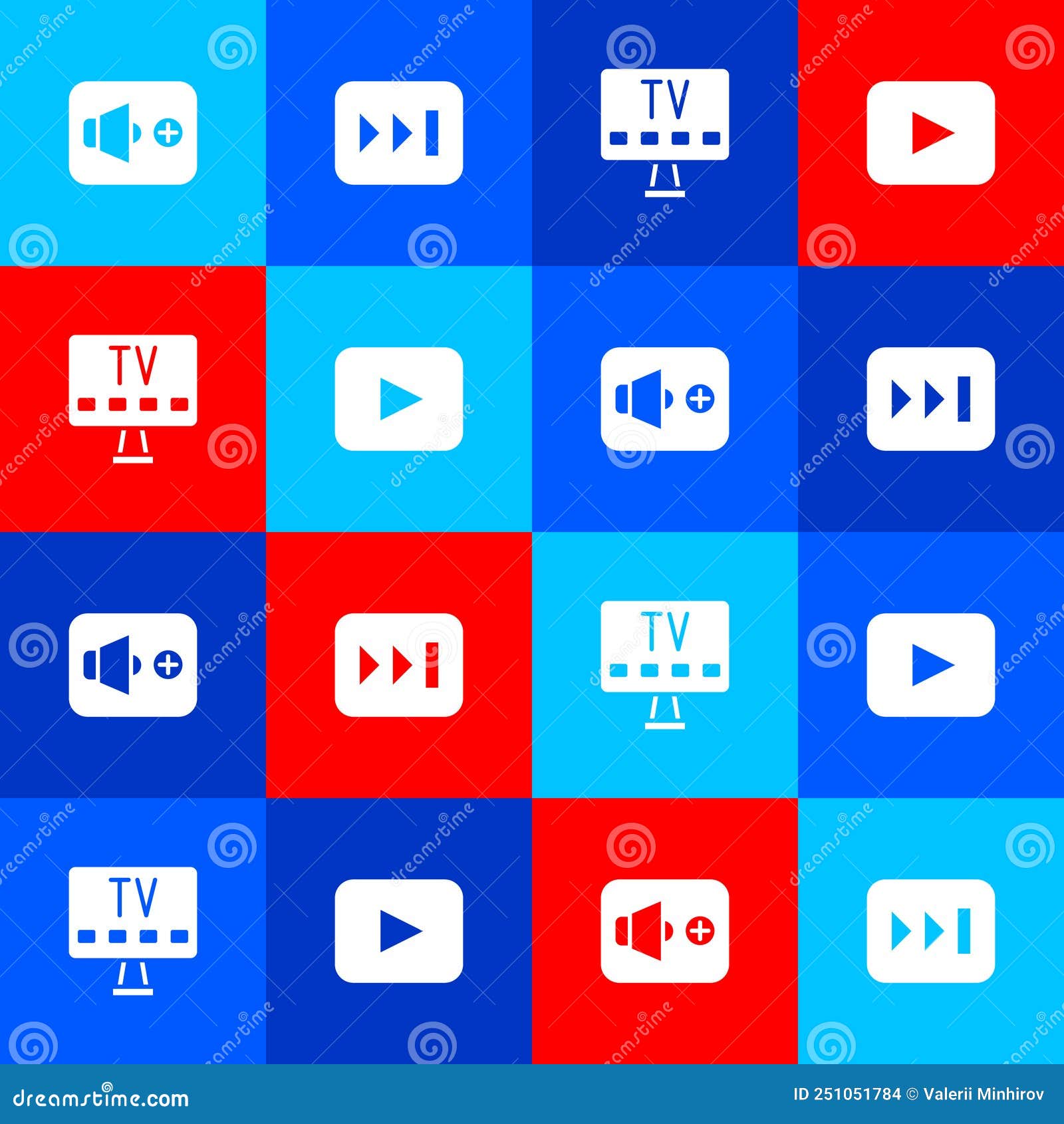 Set Speaker Volume, Fast Forward, Smart Tv and Play Button Icon. Vector ...