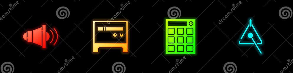 Set Speaker Volume, Guitar Amplifier, Drum Machine and Triangle Icon ...