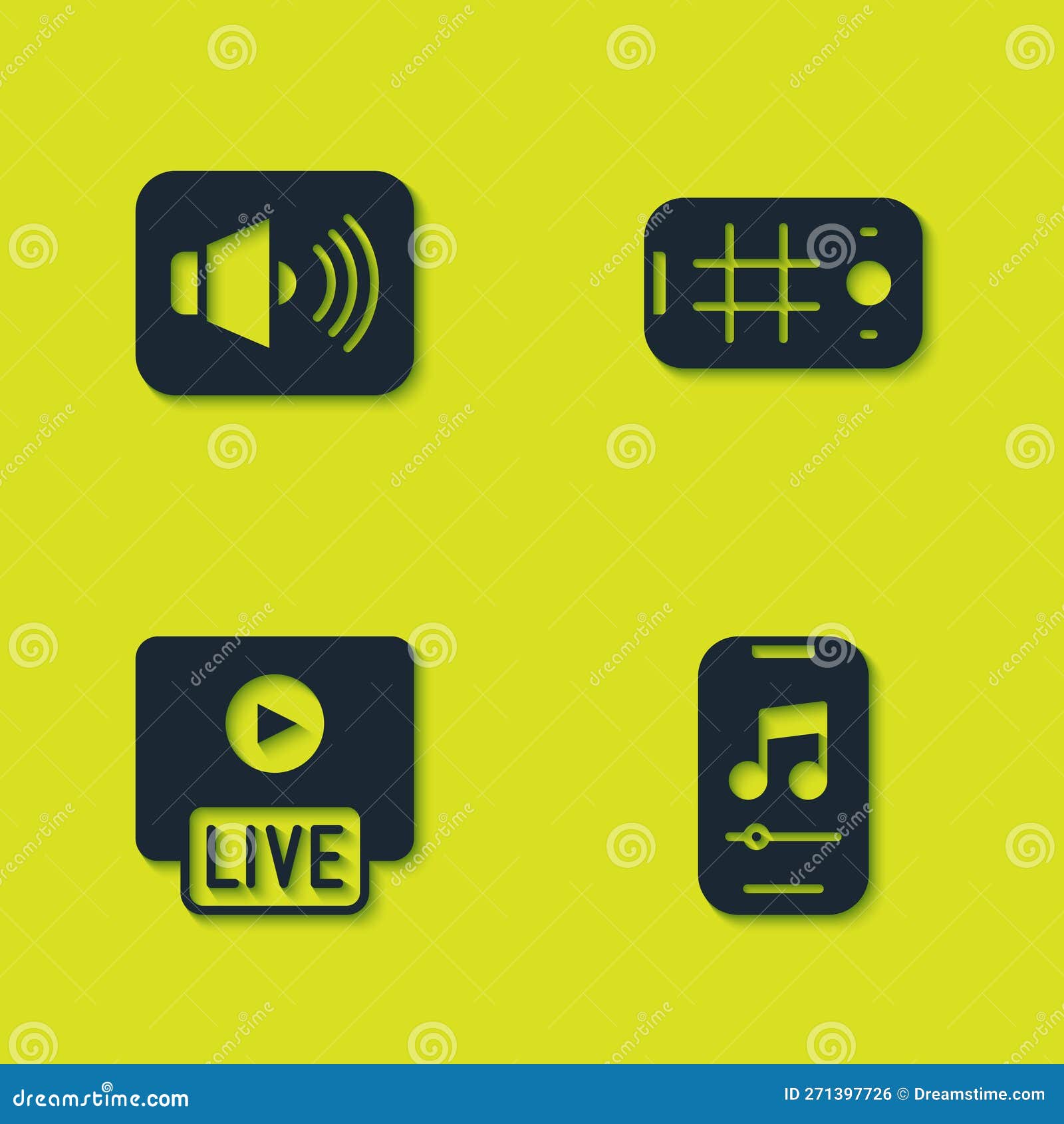 Set Speaker Volume, Music Player, Live Stream and Selfie on Mobile Icon ...