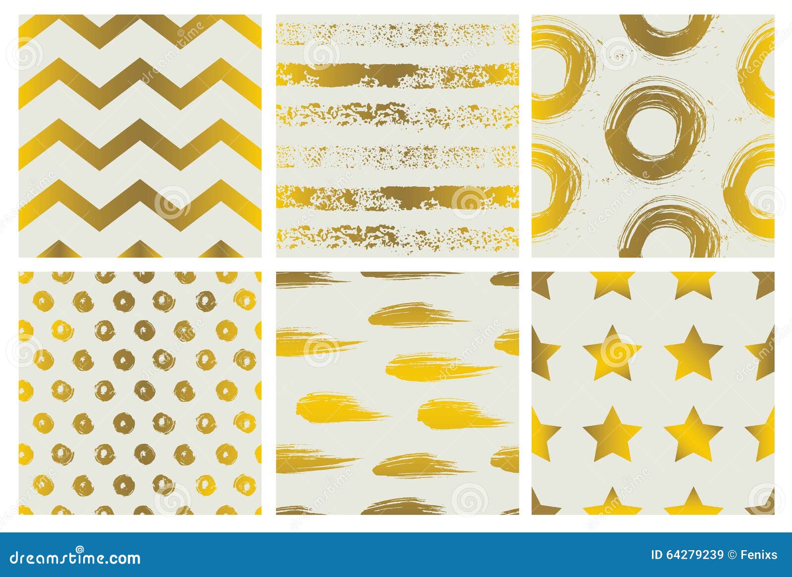 Set of Spectacular Patterns with Gold Hand Drawn Elements on Light ...