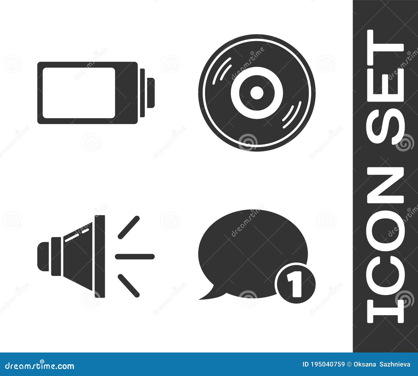 Set Speech Bubble Chat, Battery Charge Level Indicator, Speaker Volume ...