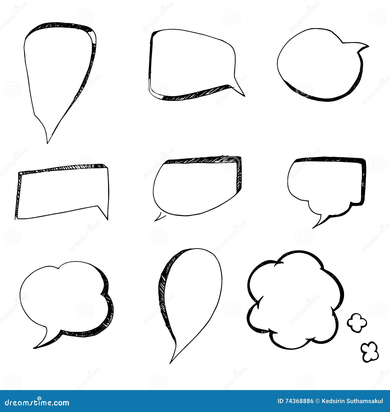 Set of Speech Bubble Doodle Drawn in Black Outline Vector Stock Vector ...