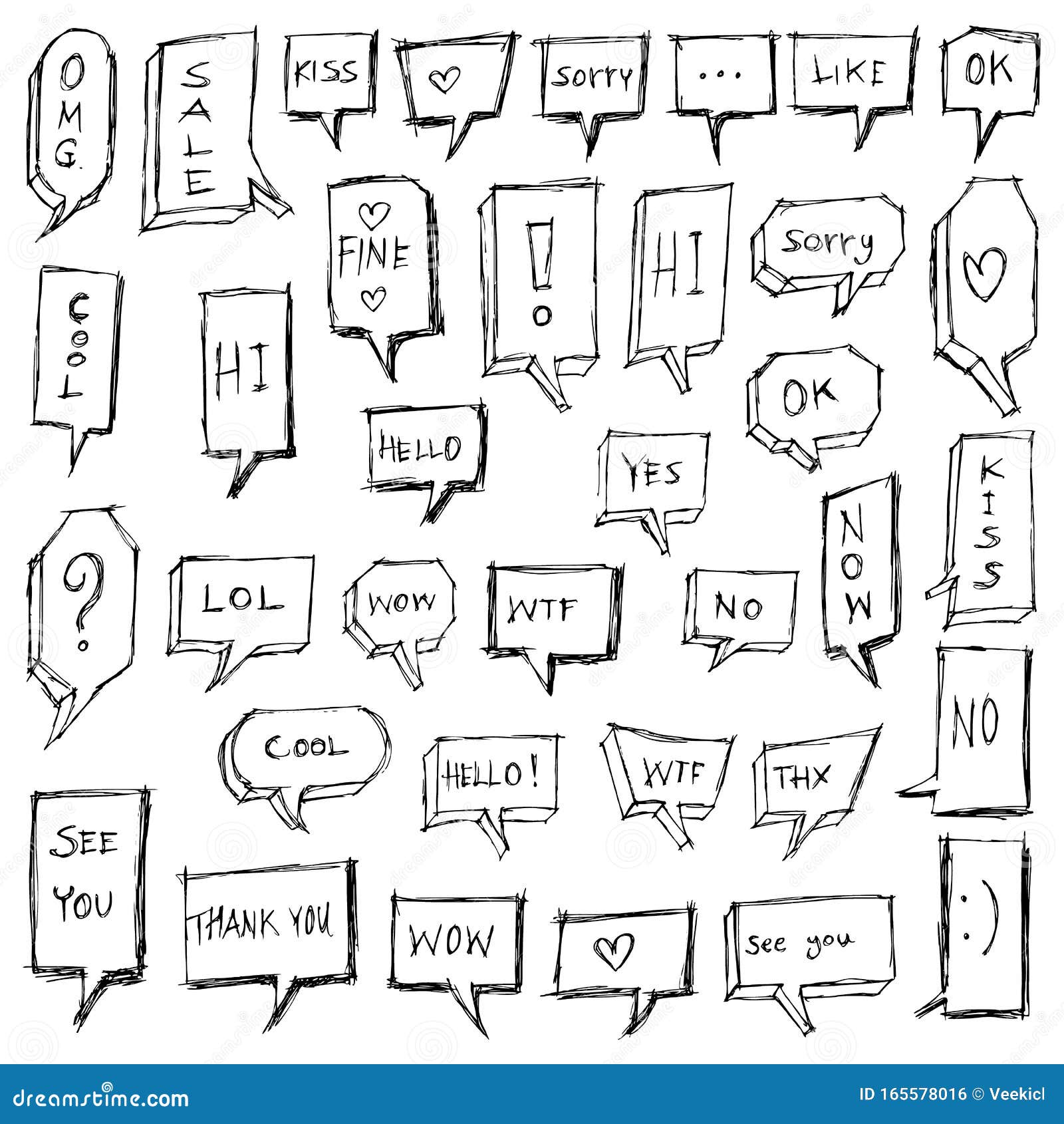 Set of Speech Bubble Drawing Illustration Hand Drawn Doodle Sketch Line ...