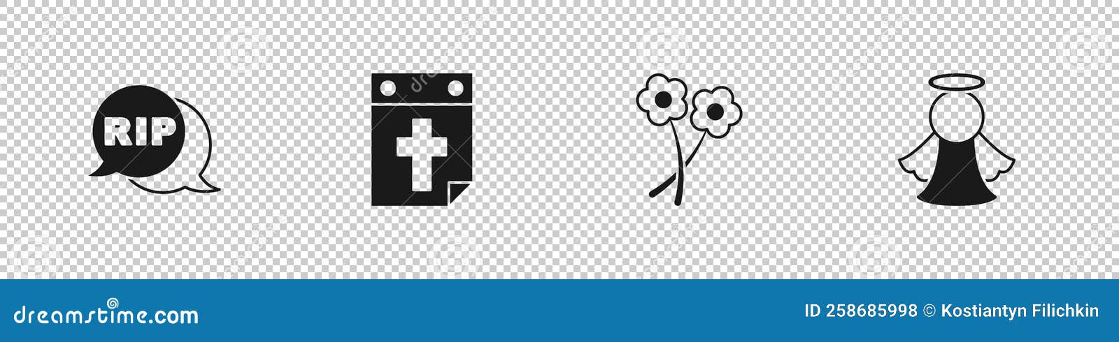 Set Speech Bubble Rip Death, Calendar, Flower and Angel Icon. Vector ...