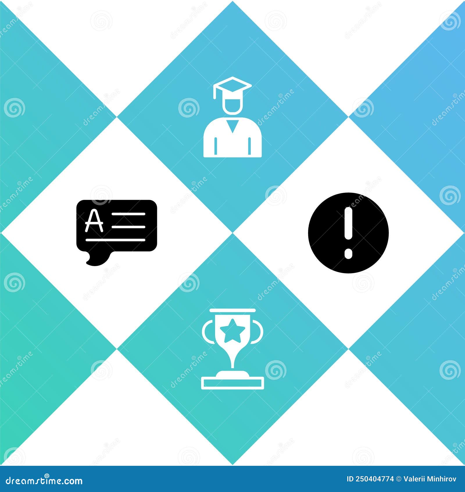 Set Speech Bubbles with Answer, Award Cup, Graduate and Graduation Cap ...