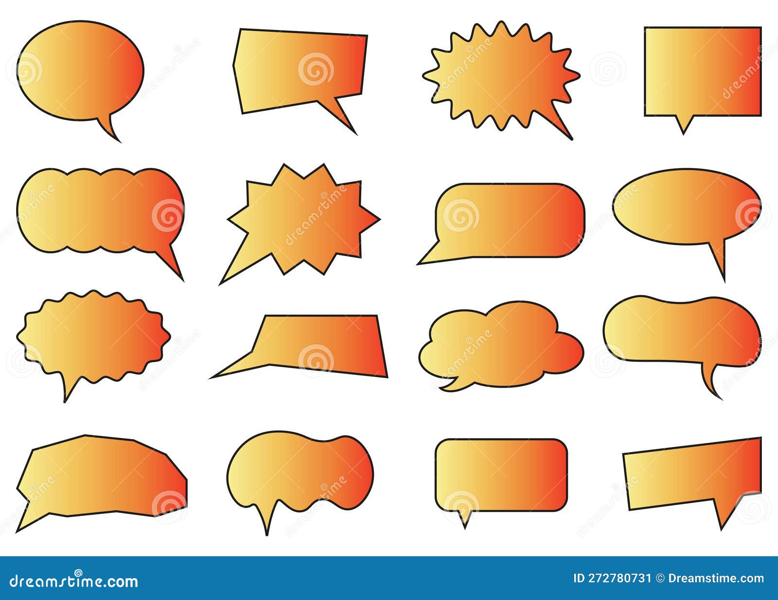 Set of Speech Bubbles in Gradient Orange Colors of Different Shapes ...