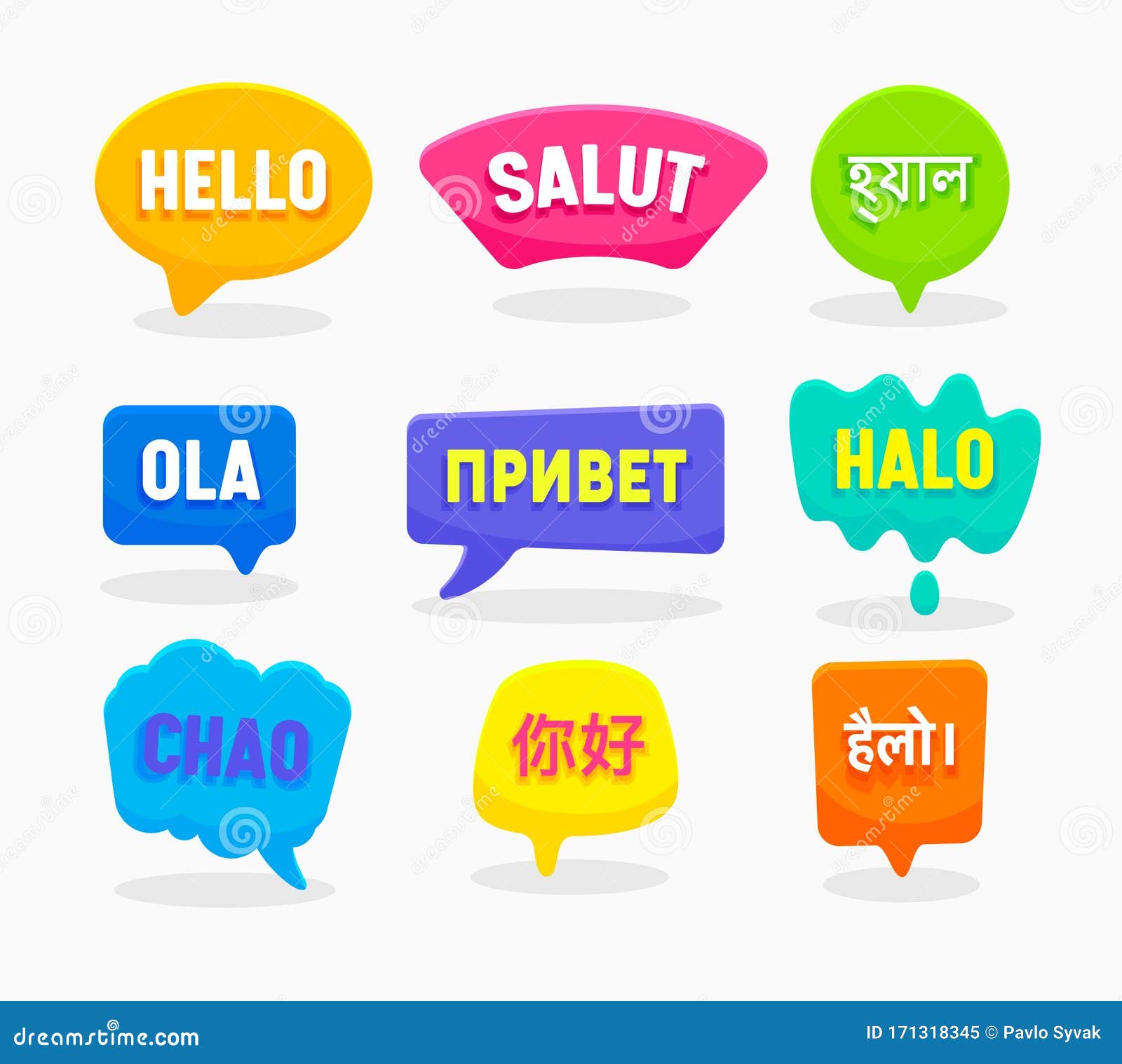 Set Speech Bubbles Hello Word In Different Languages English Chinese ... Set Speech Bubbles Hello Word In Different Languages English Chinese ...