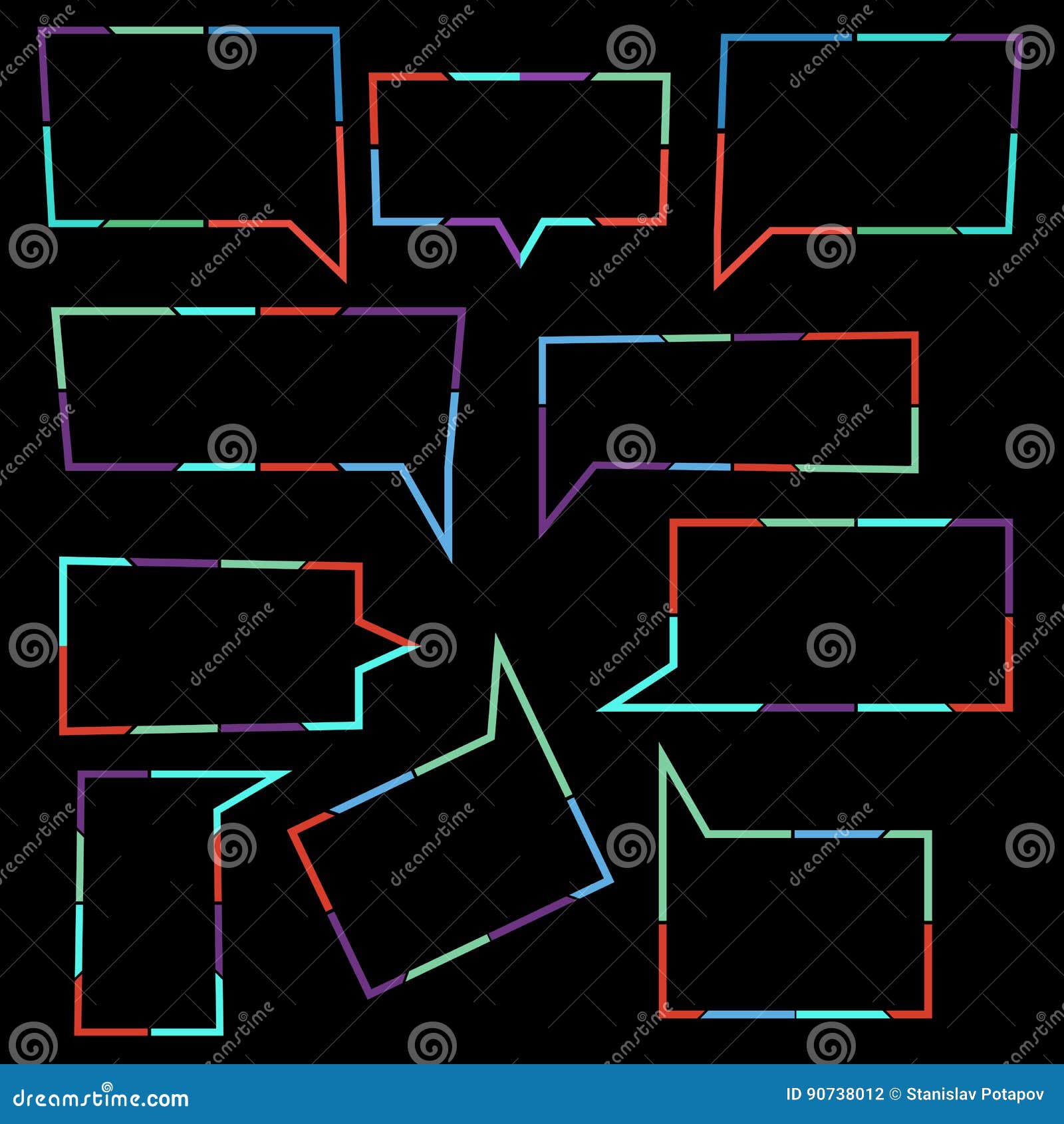 Set of Speech Bubbles Linear Icons of Colorful Dotted Lines Stock ...