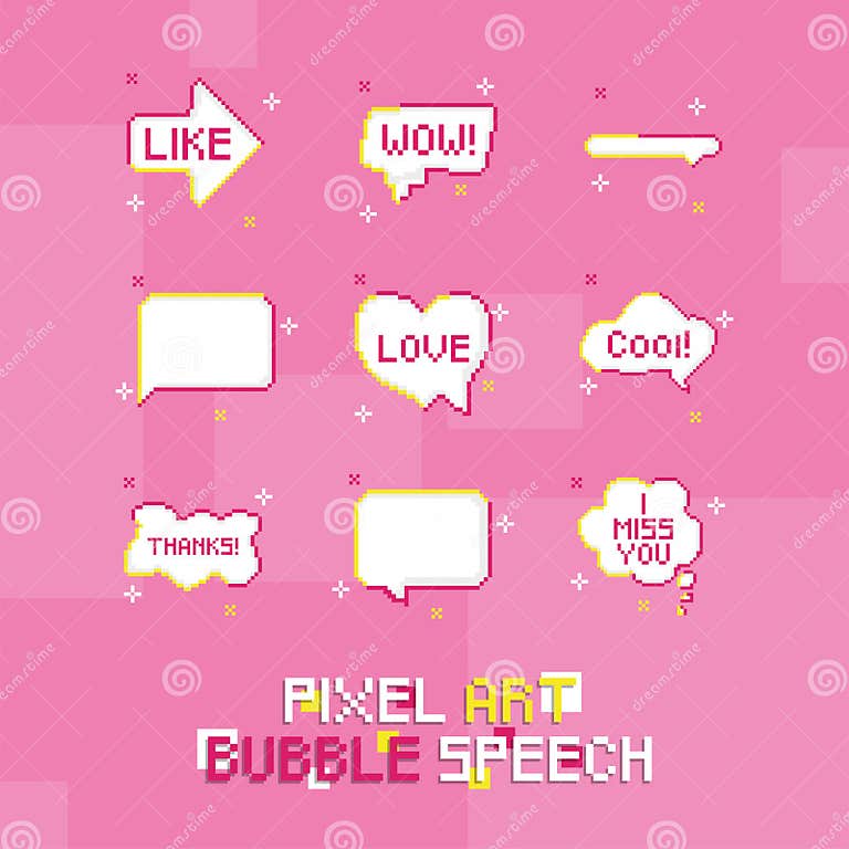 Set of Speech Bubbles Pixel Art Vector Stock Illustration ...