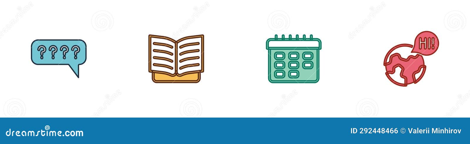 Set Speech Bubbles with Question, Open Book, School Timetable and ...