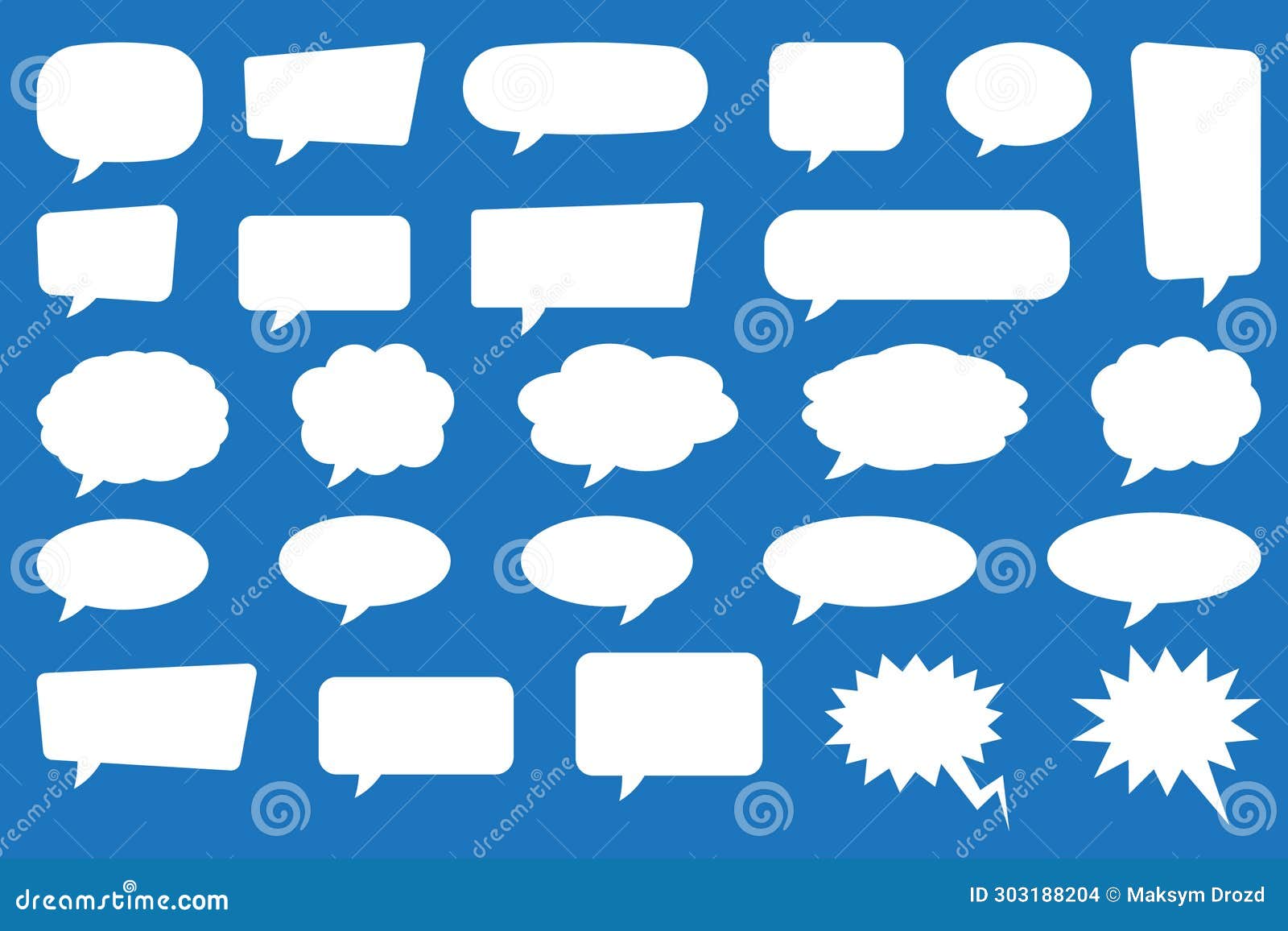 Set of Speech Bubbles. Speak Bubble Text, Cartoon Chatting Box, Message Box. Blank Empty White ...