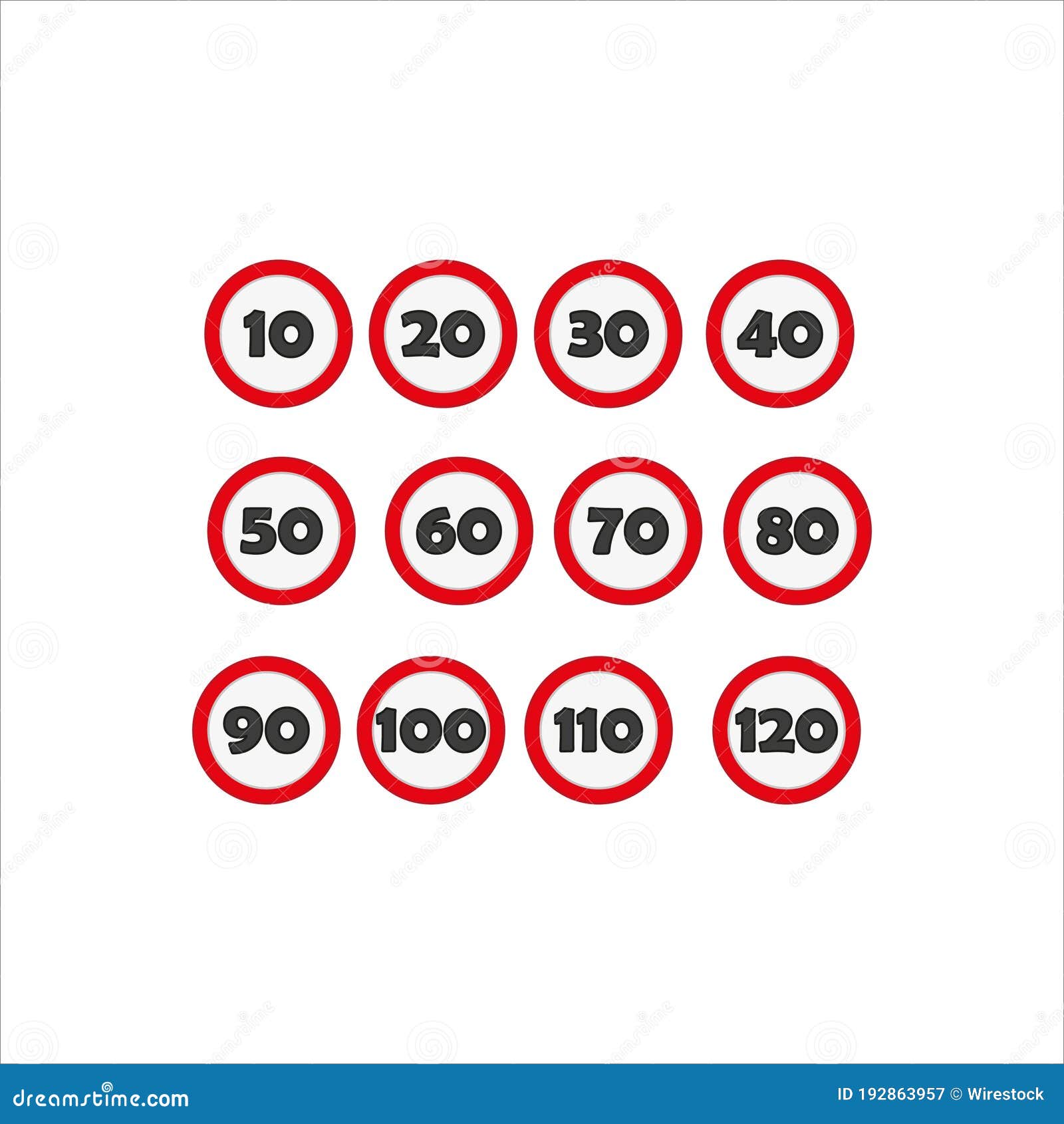 Set of Speed Limit Sign Icons in Red Circles Stock Illustration ...