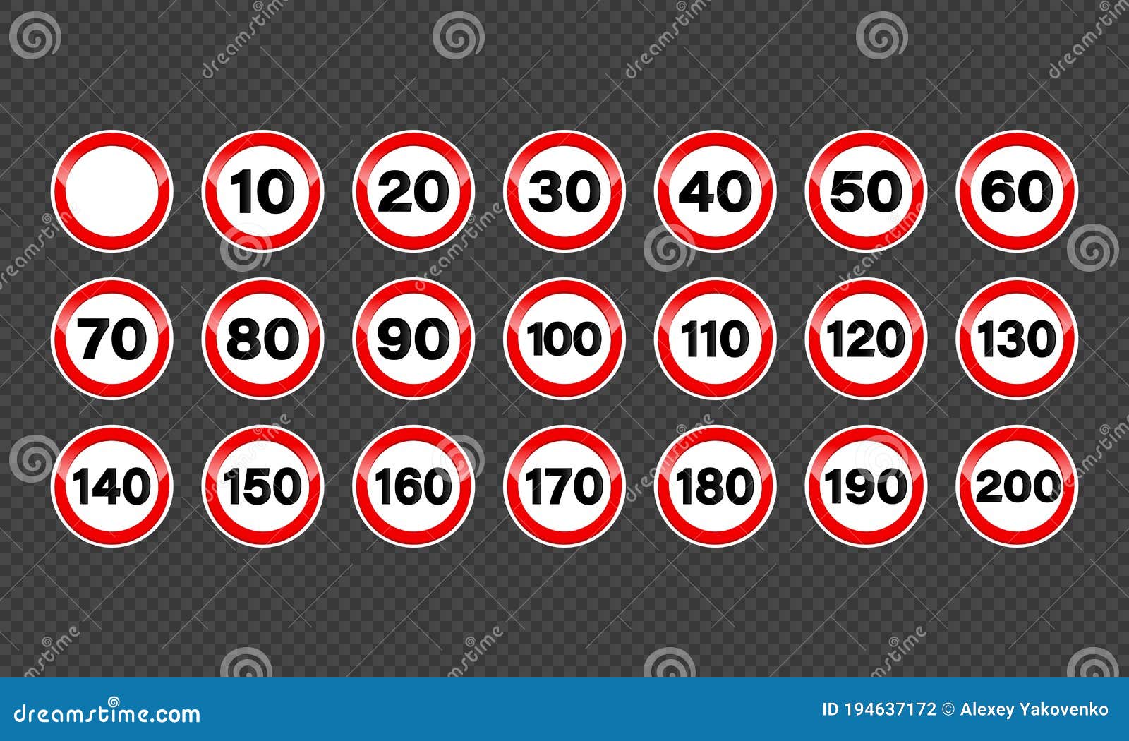 Set of Speed Limit Signs. Icons, Vector on Isolated Background Stock ...