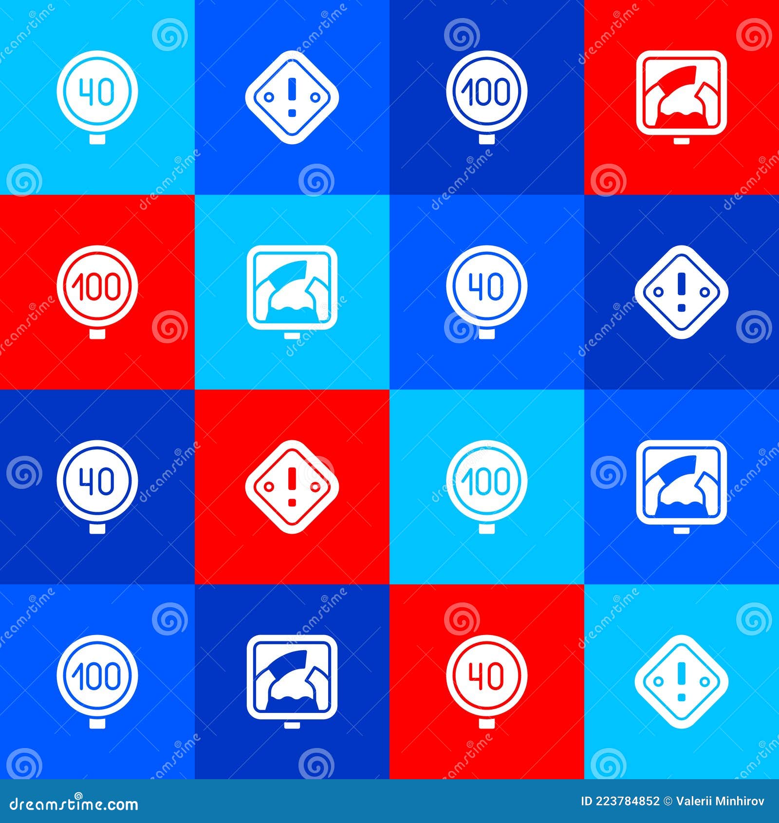 Set Speed Limit Traffic, Exclamation Mark in Triangle, and Drawbridge ...