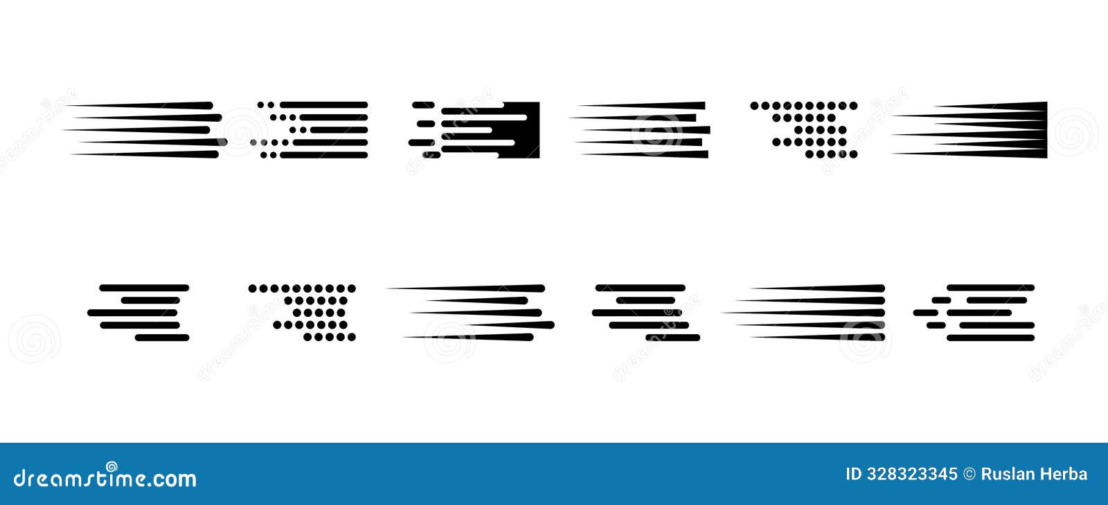 Set of Speed Lines Vector Icons. Fast Motion Effect. Black Horizontal ...