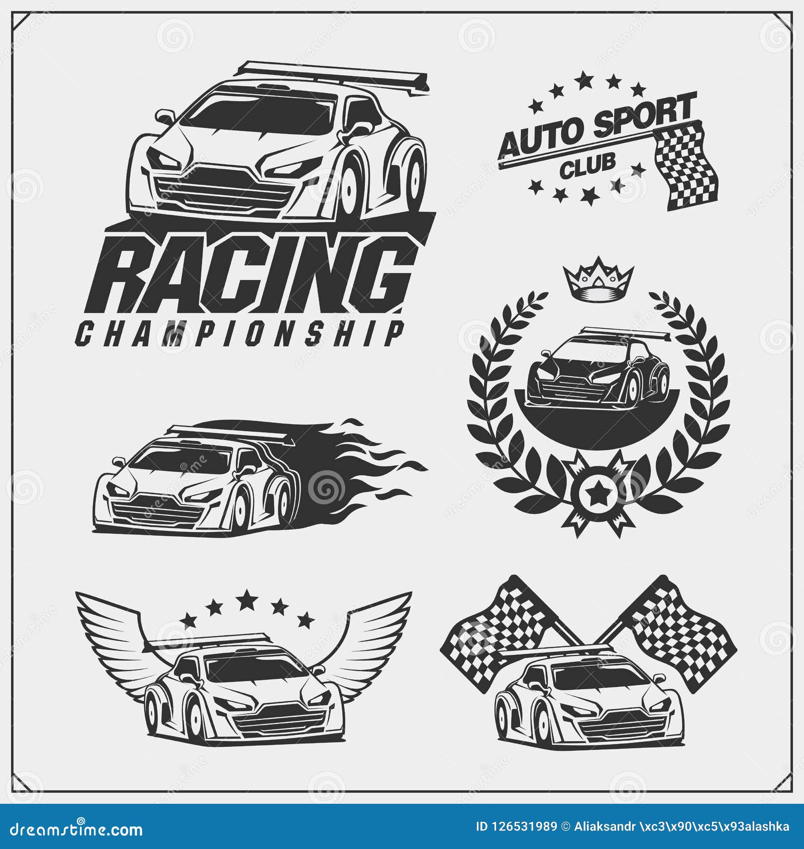 Set of Speeding Racing Cars. Vector.Set of Racing Club Emblems, Labels ...