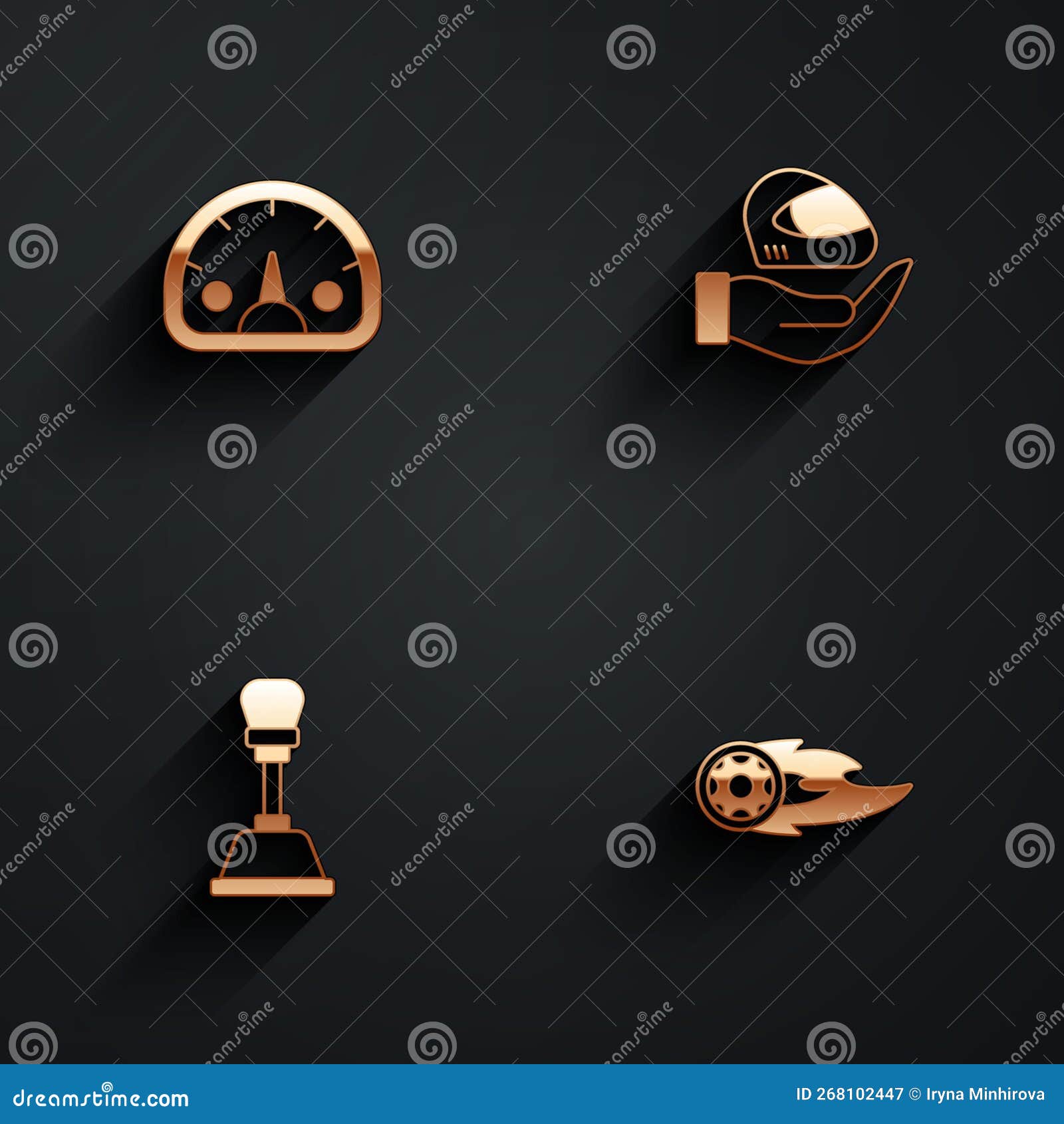 Set Speedometer, Racing Helmet, Gear Shifter and Wheel Fire Flame Icon ...