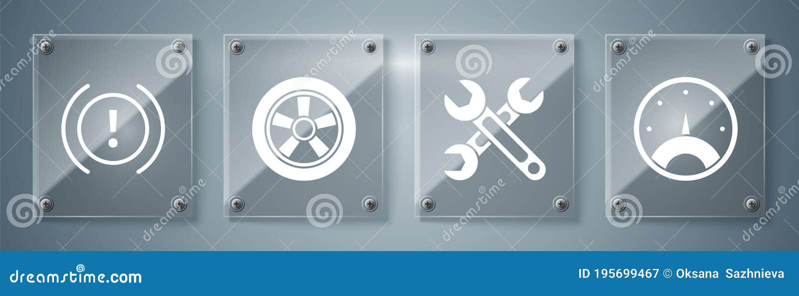 Set Speedometer, Wrench, Car Wheel and Brake System Warning. Square ... Set Speedometer, Wrench, Car Wheel and Brake System Warning. Square ...