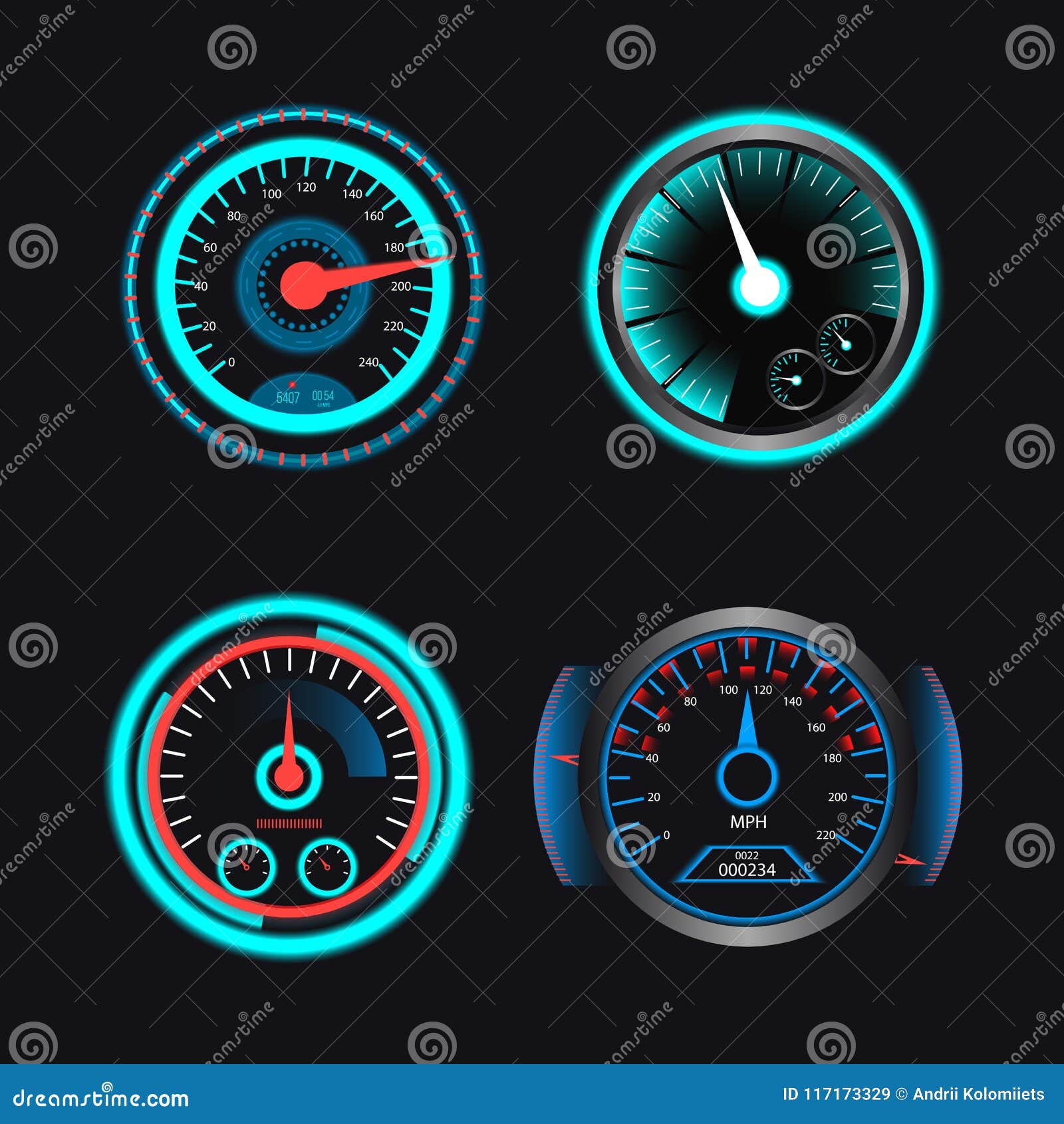 Set of Speedometers for Dashboard Stock Vector - Illustration of design ...
