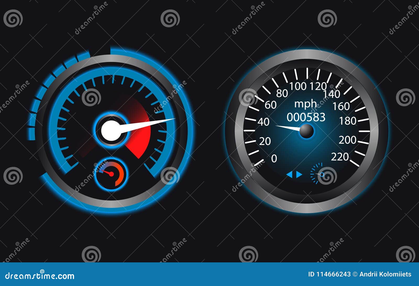 Set Of Speedometers For Dashboard Analog Device For Speed. Car Interior ...