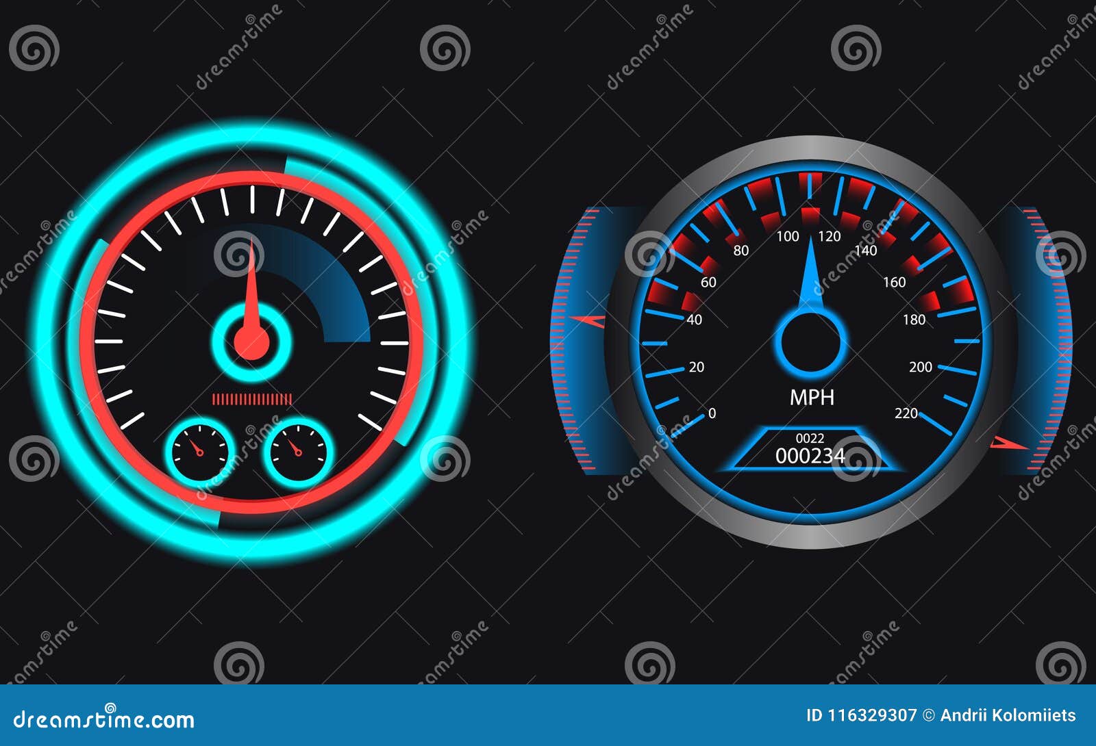 Set Of Speedometers For Dashboard Analog Device For Speed. Car Interior ...