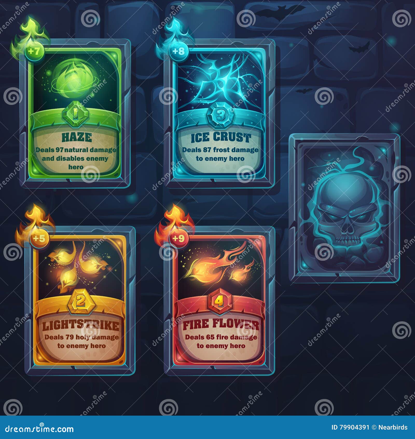 Set Spell Cards of Nature, Ice, Fire, Light Stock Vector - Illustration ...