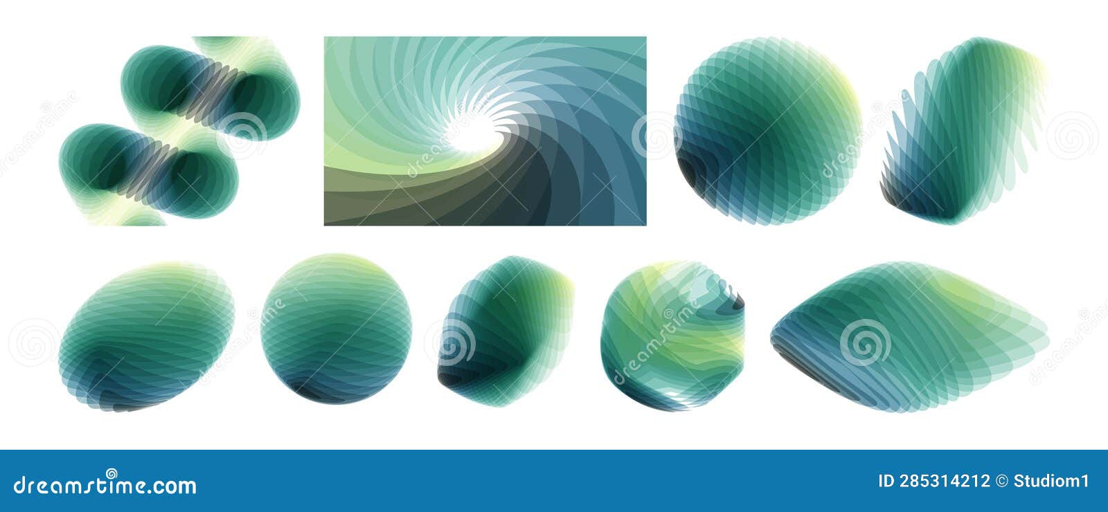 Set of Sphere, Oval, Spiral and Other Forms. Abstract Wavy Background ...