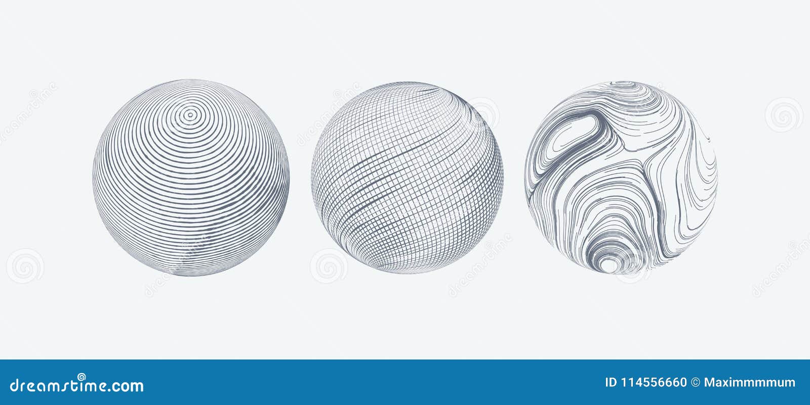 Set of Spheres with Engraved Texture. Stock Vector - Illustration of ...