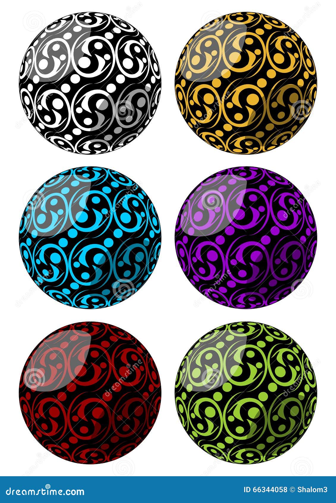 Set of Spheres with Swirly Pattern Decoration in Different Color ...