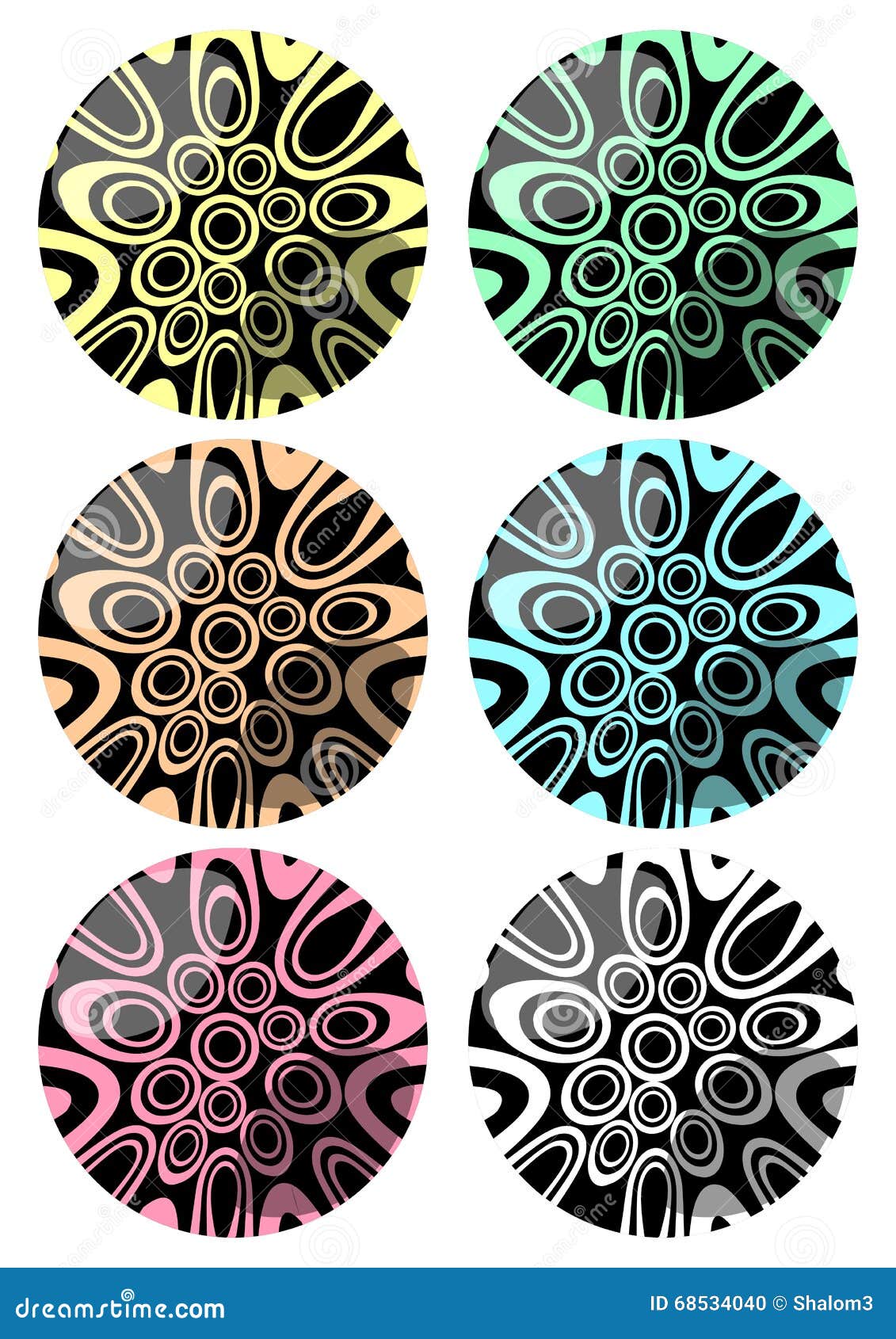 Set of Spheres with Swirly Pattern Decoration in Different Color ...