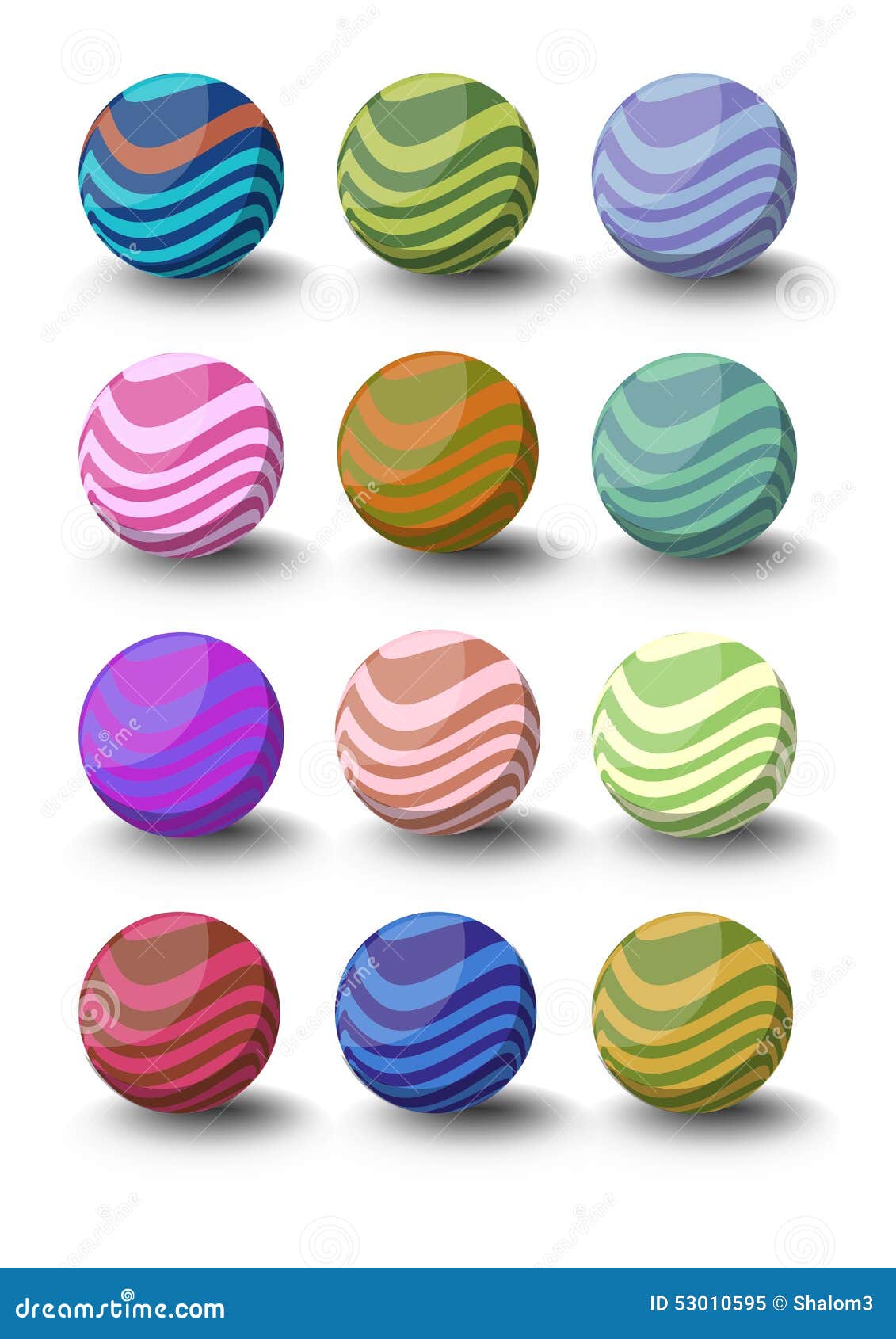 Set Of Spheres With Waves In Different Color Variants With Shadow In 3d ...