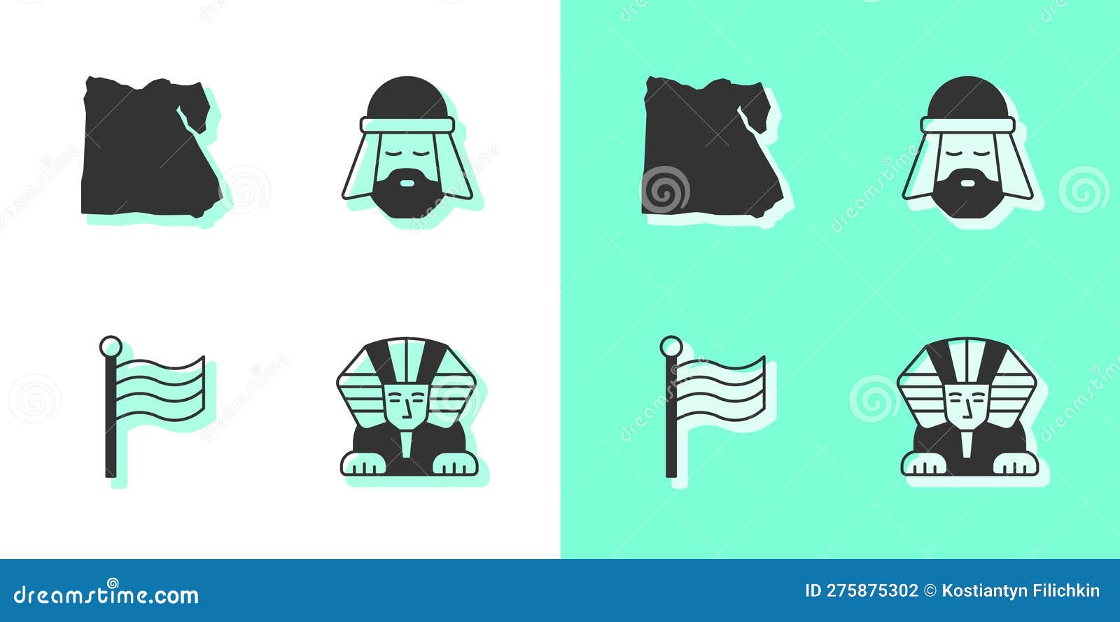 Set Sphinx, Map of Egypt, Flag of and Egyptian Man Icon. Vector Stock ...