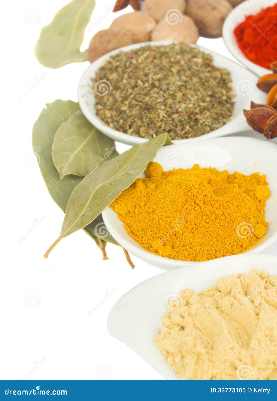 Set of spices close up stock image. Image of bayleaf - 33773105