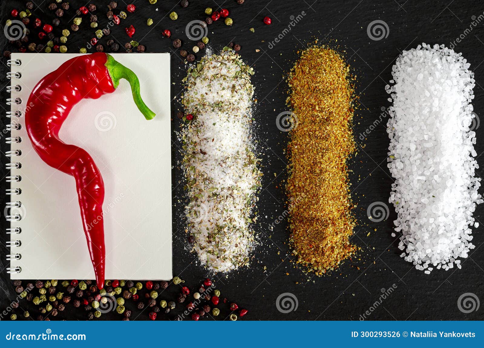 Set of Spices and Salt for Cooking on Black Background Stock Photo ...
