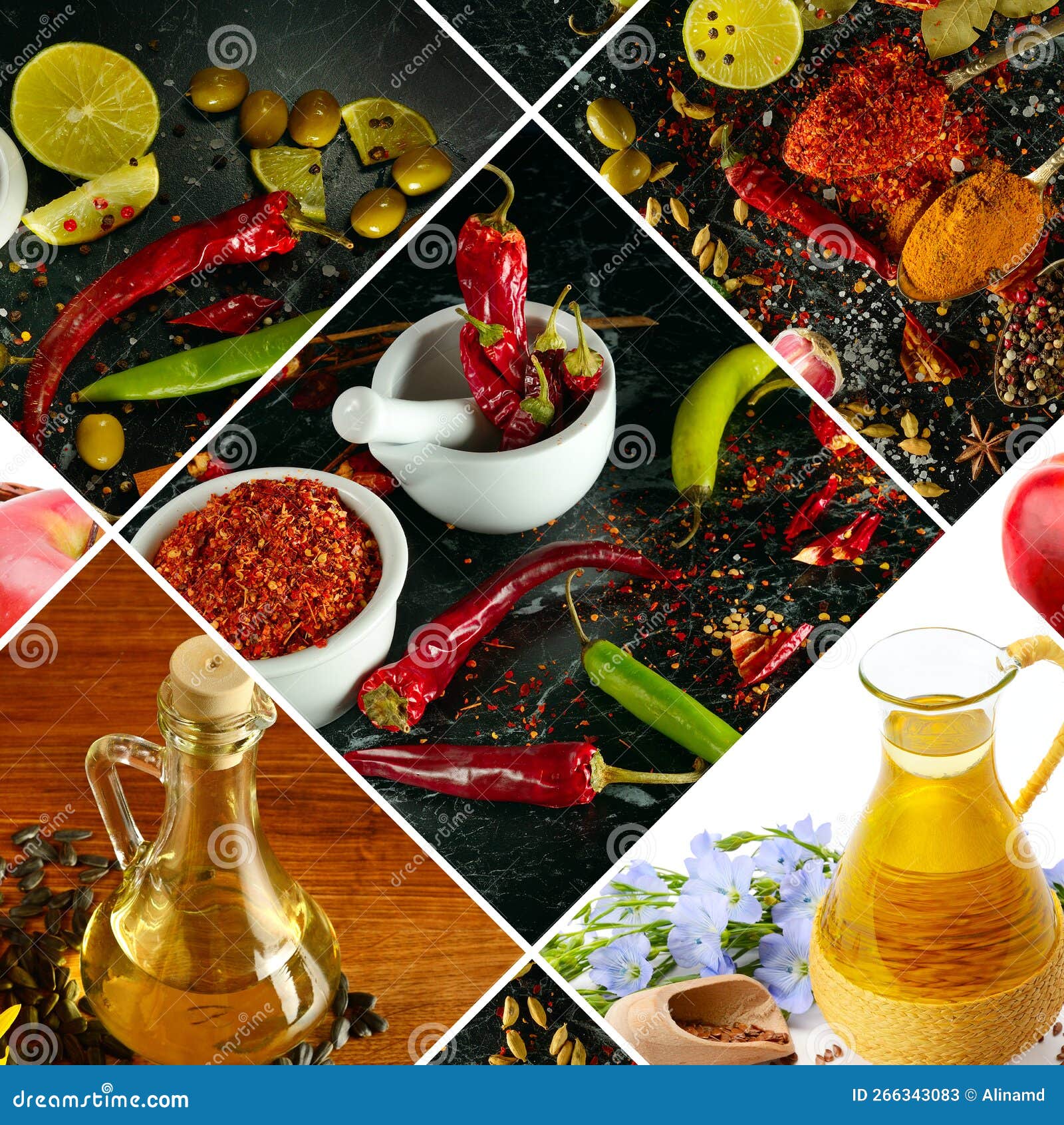A Set of Spices and Vegetable Oils in a Nice Collage Stock Image ...