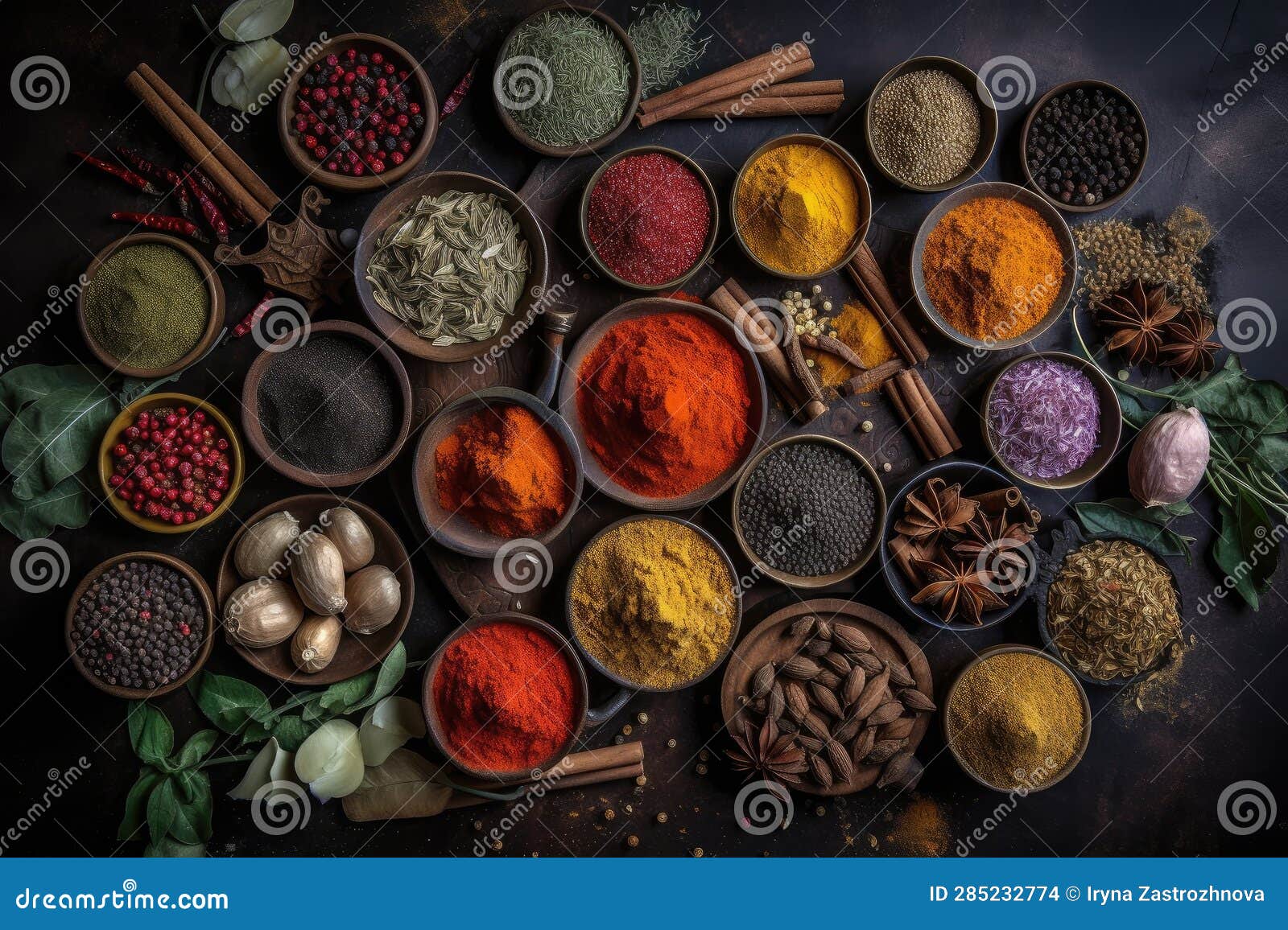 A Set of Spicy and Fragrant Spices on the Table, Top View Stock ...