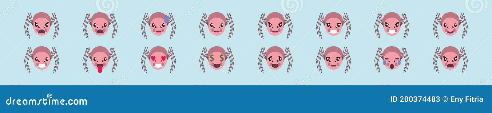 Set of Spider Emoticons Cartoon Icon Design Template with Various ...