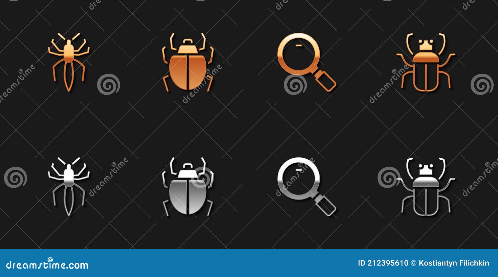 Set Spider, Mite, Magnifying Glass and Stink Bug Icon. Vector Stock ...
