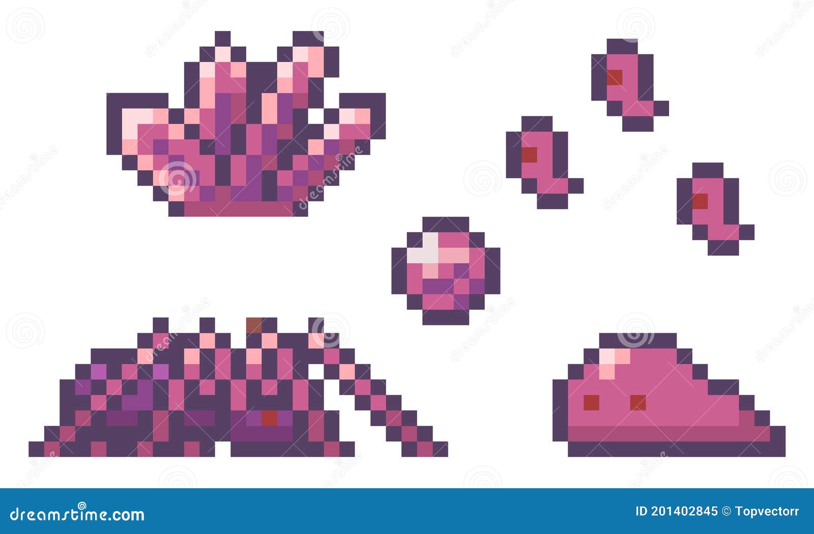 Collection of Pixel Elements for Game, Spider, Crystal, Slime, Ball, 8 ...