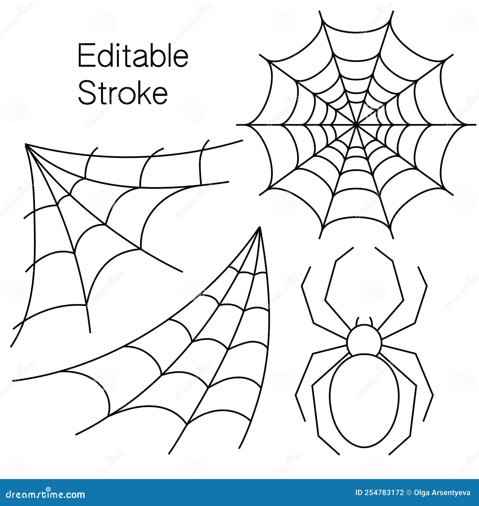 Set of Spider, Round, Corner Web Spiders with Editable Stroke Stock ...